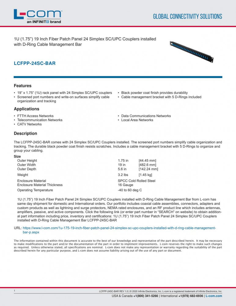 LCFPP-24SC-BAR product drawing page 1