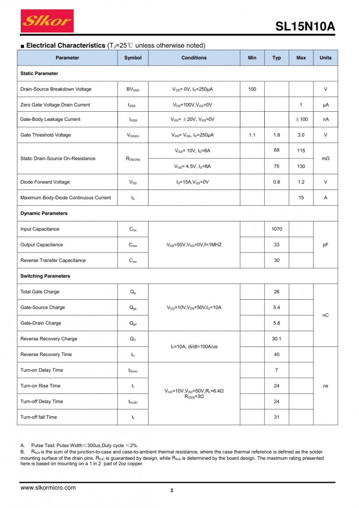 SL15N10A datasheet page 2