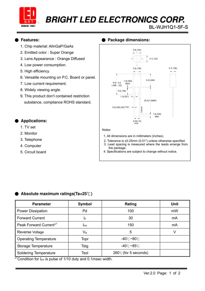 BL-WJH1Q1-5F-S datasheet page 1