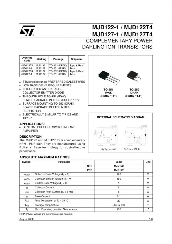 MJD122 datasheet page 1