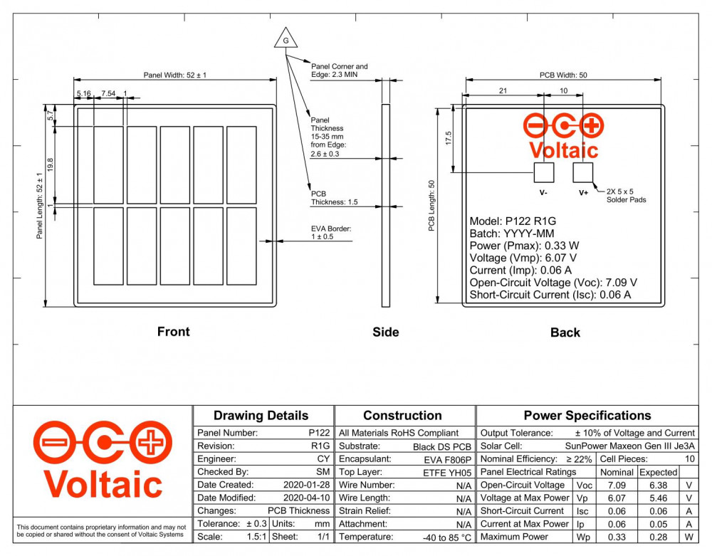 PRT-18724 Voltaic P122 panel drawing