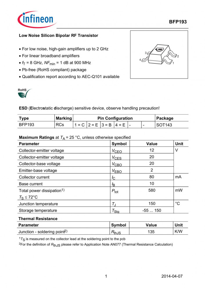 BFP193 datasheet page 1