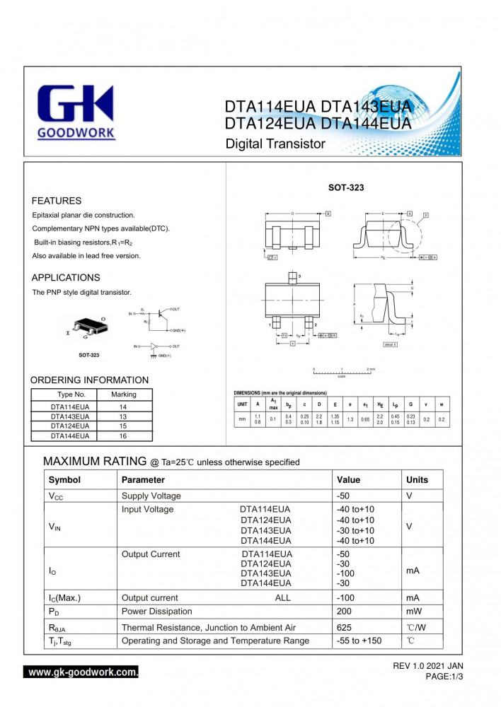 GOODWORK DTA114EUA datasheet page 1