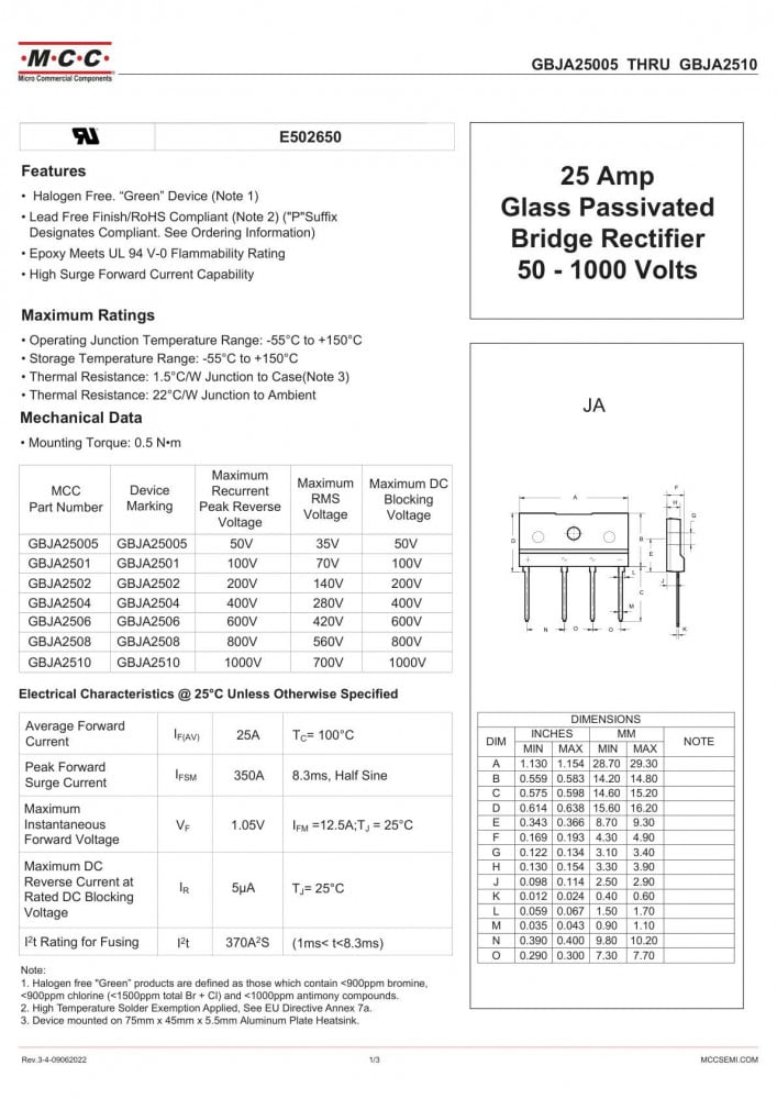 GBJA2508-BP datasheet page 1