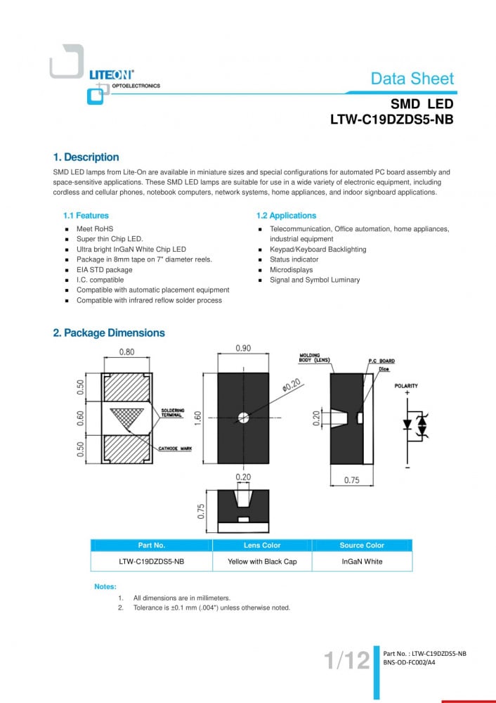 LTW-C19DZDS5-NB datasheet page 2