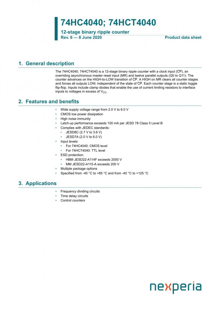 74HC4040 datasheet page 1