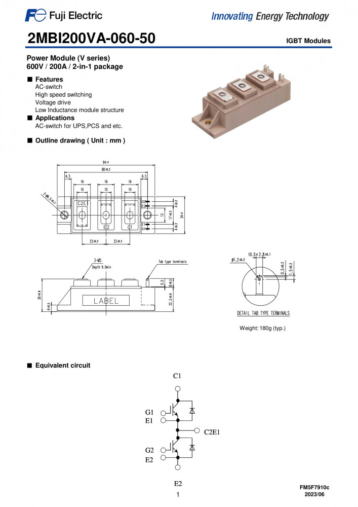 2MBI200VA-060-50 technical document page 1