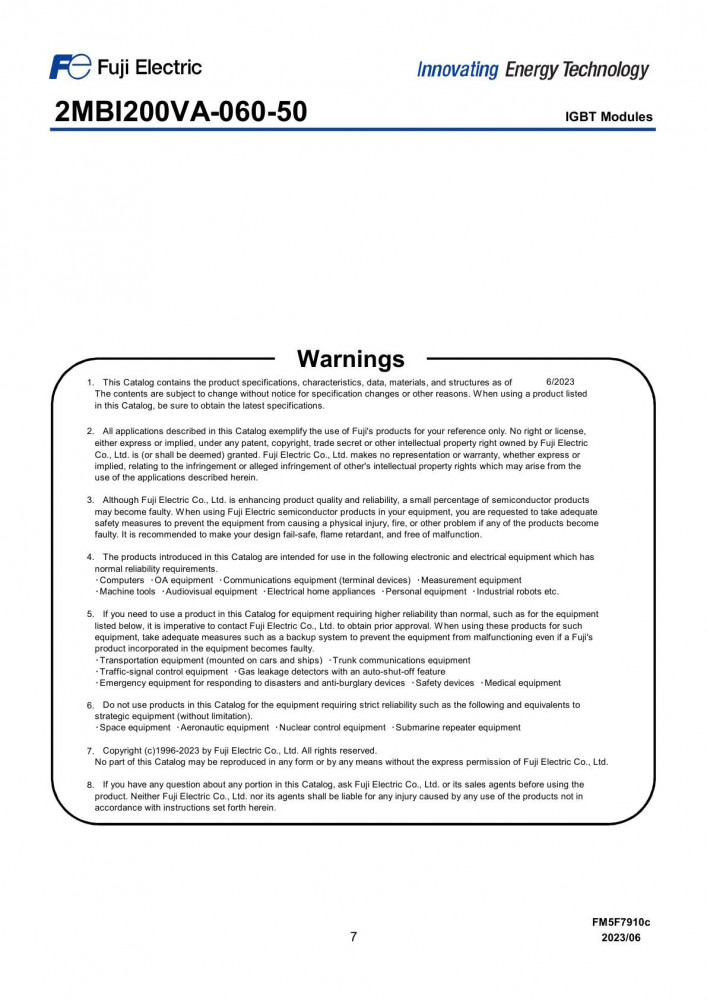 2MBI200VA-060-50 technical document page 7