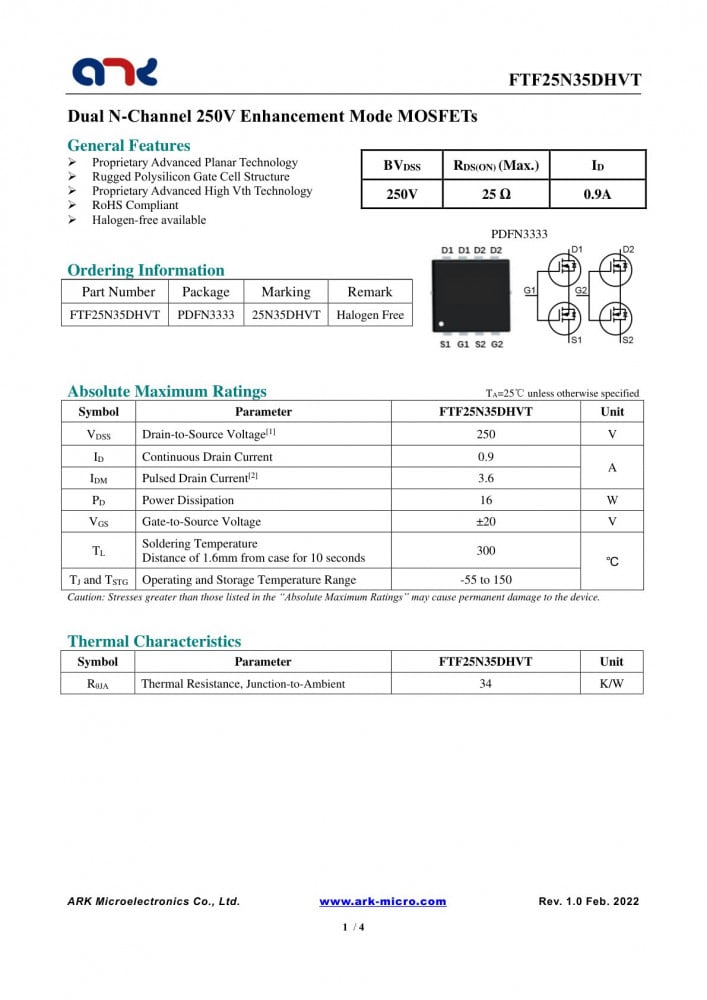 FTF25N35DHVT datasheet page 1