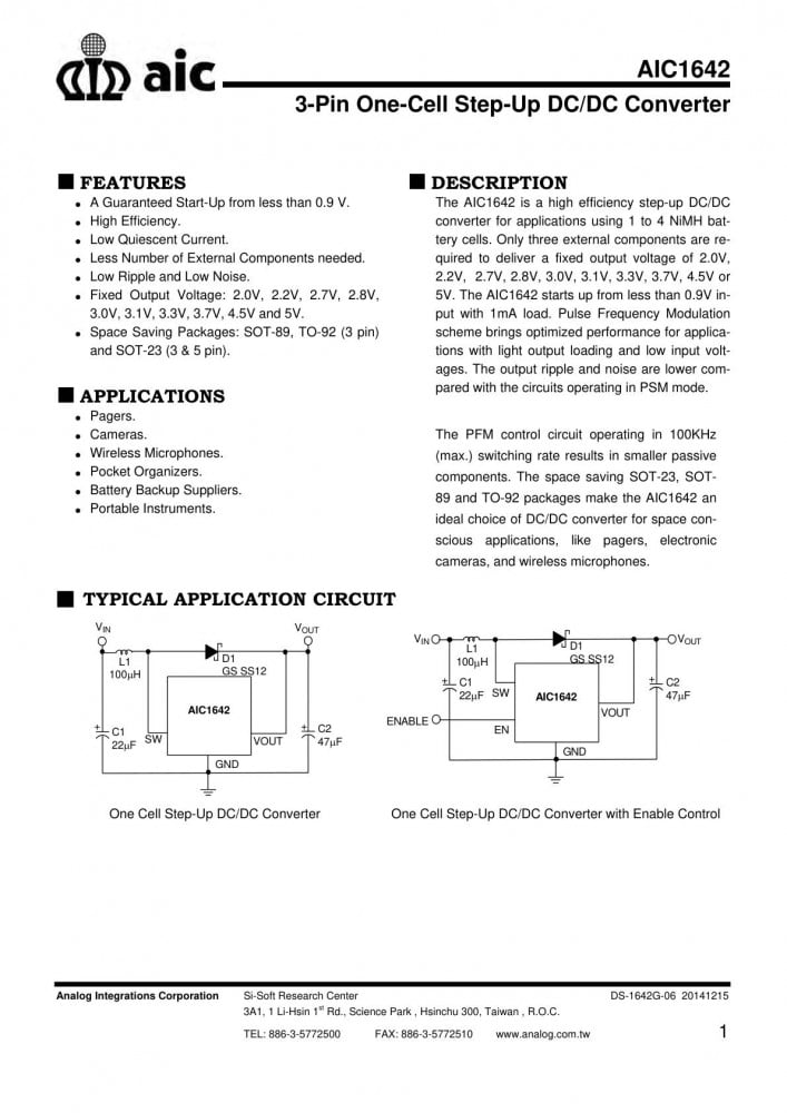 AIC1642 datasheet page 1