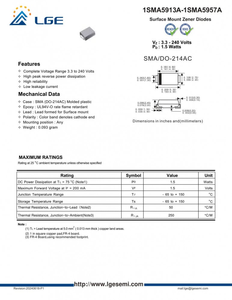1SMA5927A datasheet page 1