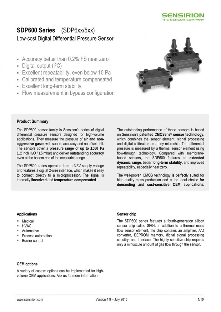 SDP600 series technical document, page 1