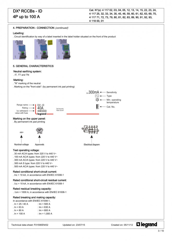 Legrand RCCB technical document, page 3