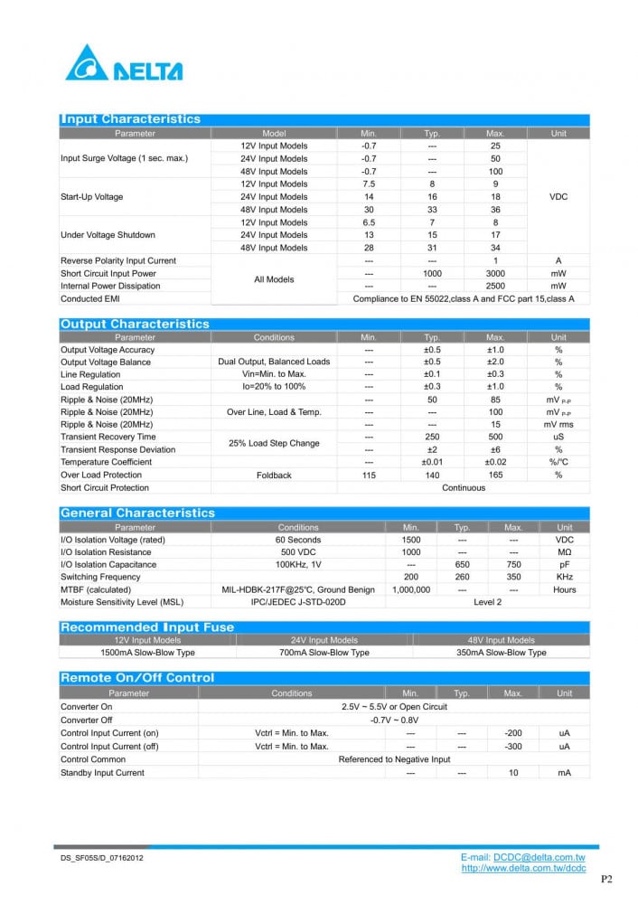 DELTA SF05D1205A datasheet page 2