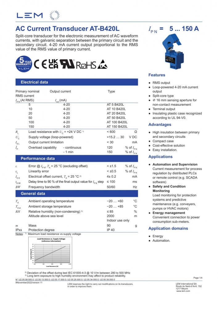 LEM AT 5 B420L technical document page 1