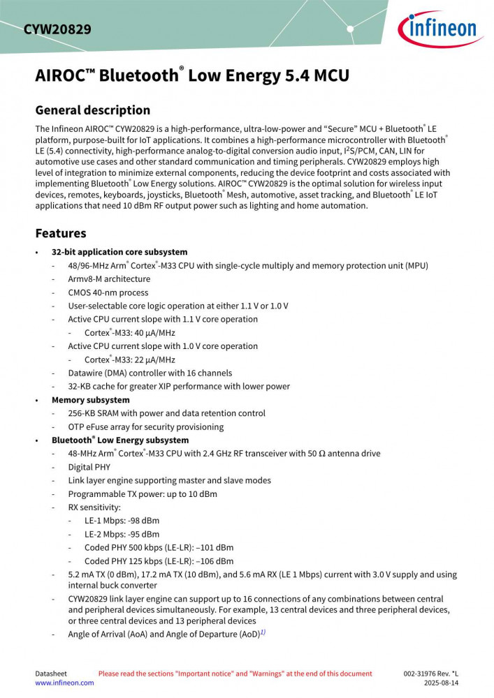 CYW20829 technical document page 1