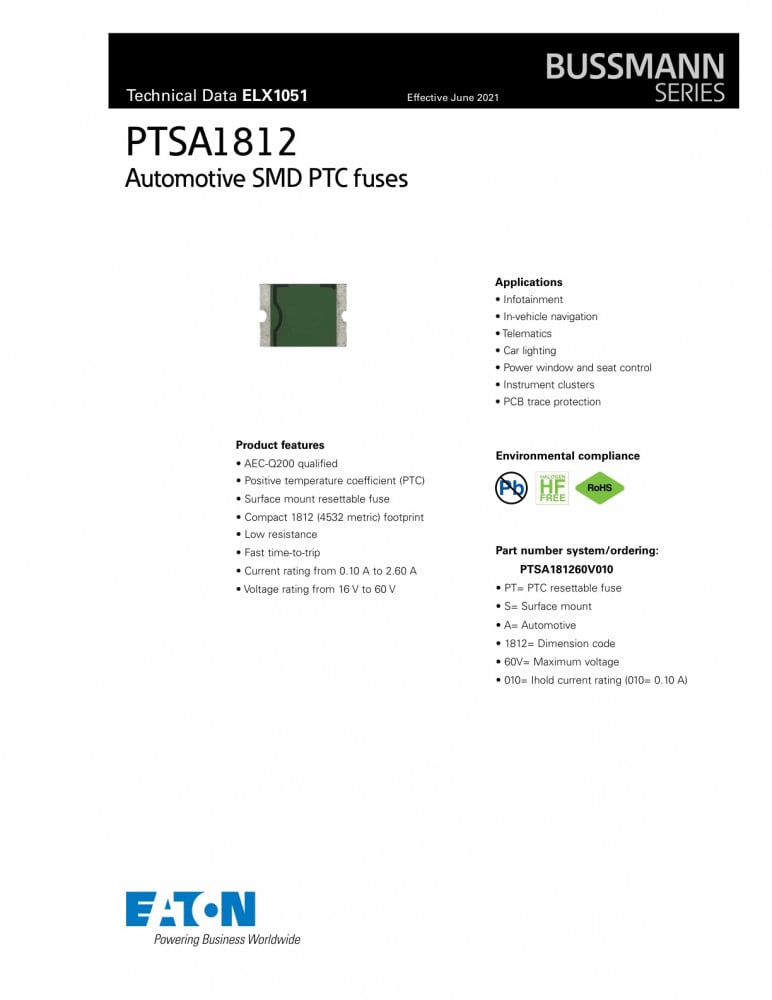 EATON PTSA1812 datasheet page 1