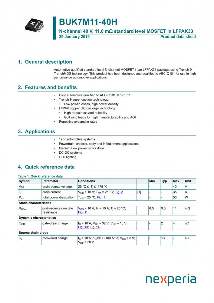 BUK7M11-40HX datasheet page 1