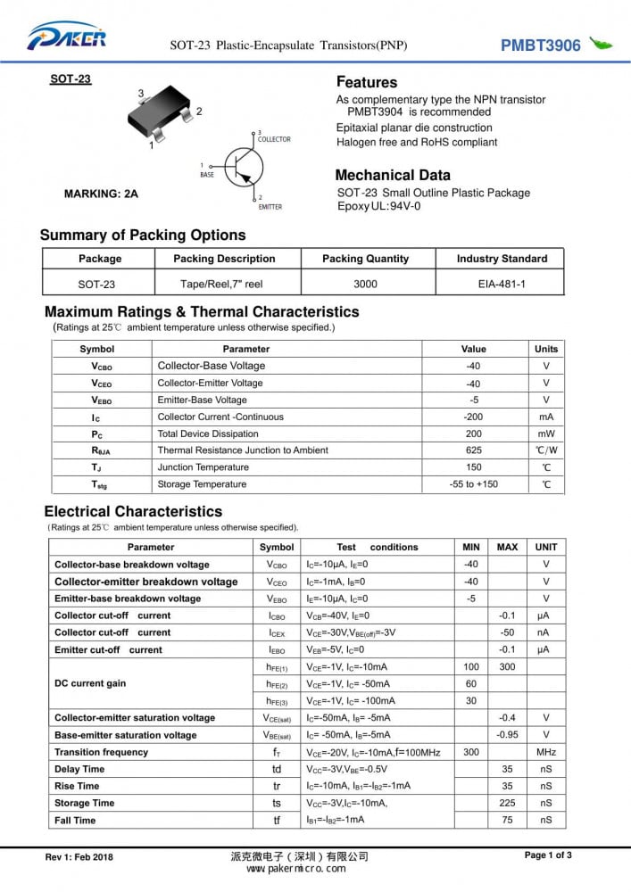 PMBT3906 datasheet page 1
