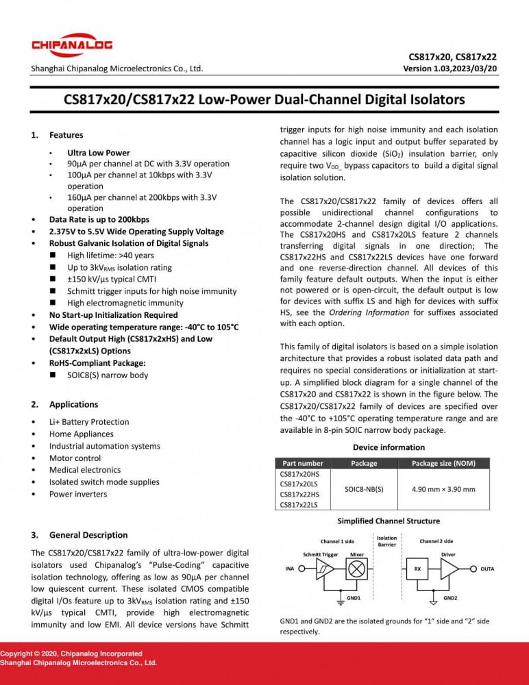 CS817x22LS datasheet page 1