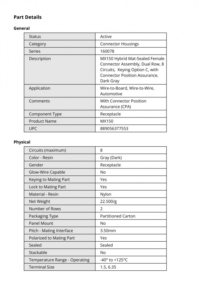 Product document image 2 for MOLEX 1600783008