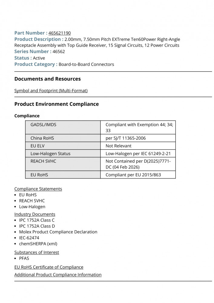 MOLEX 465621190 technical document image, page 1
