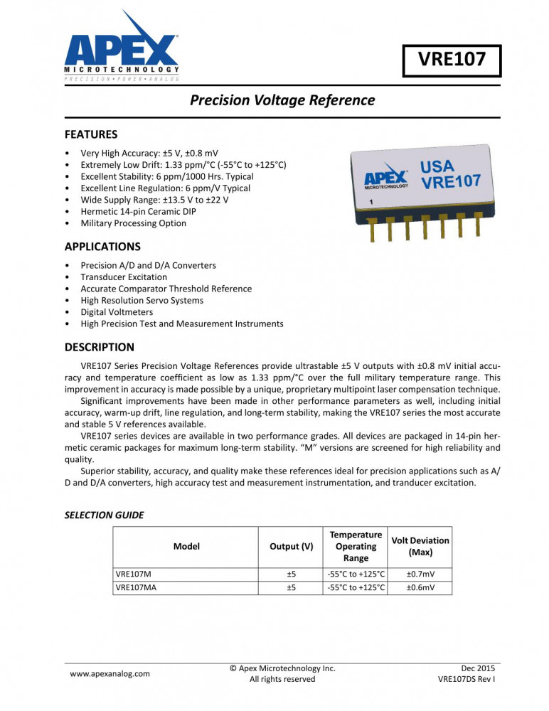 VRE107 datasheet page 1