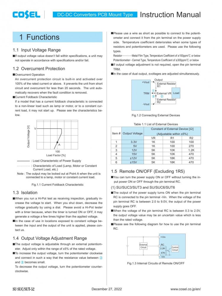 Cosel SU series document page 2
