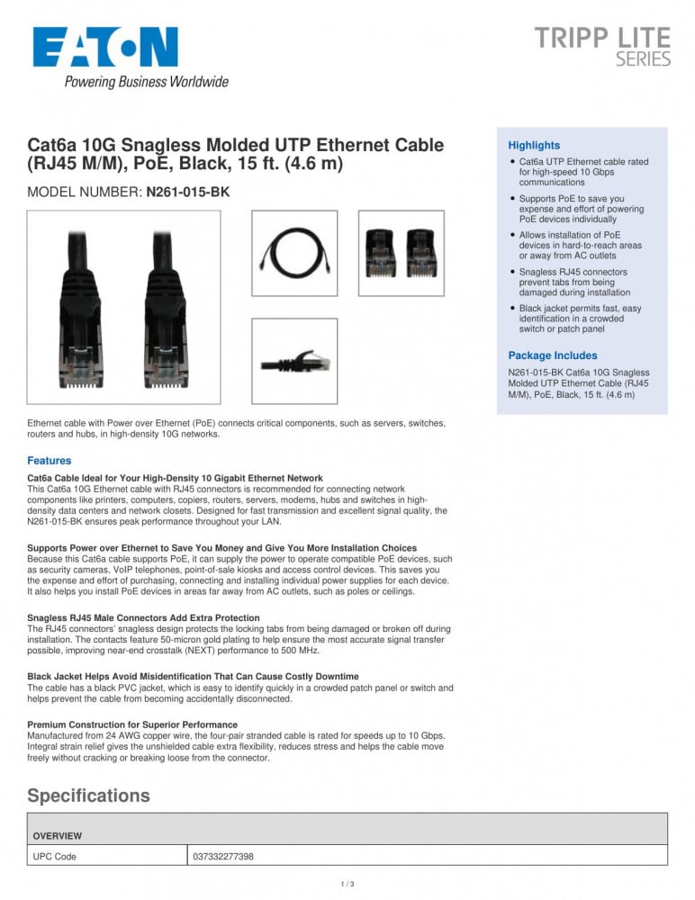 N261-015-BK technical document page 1