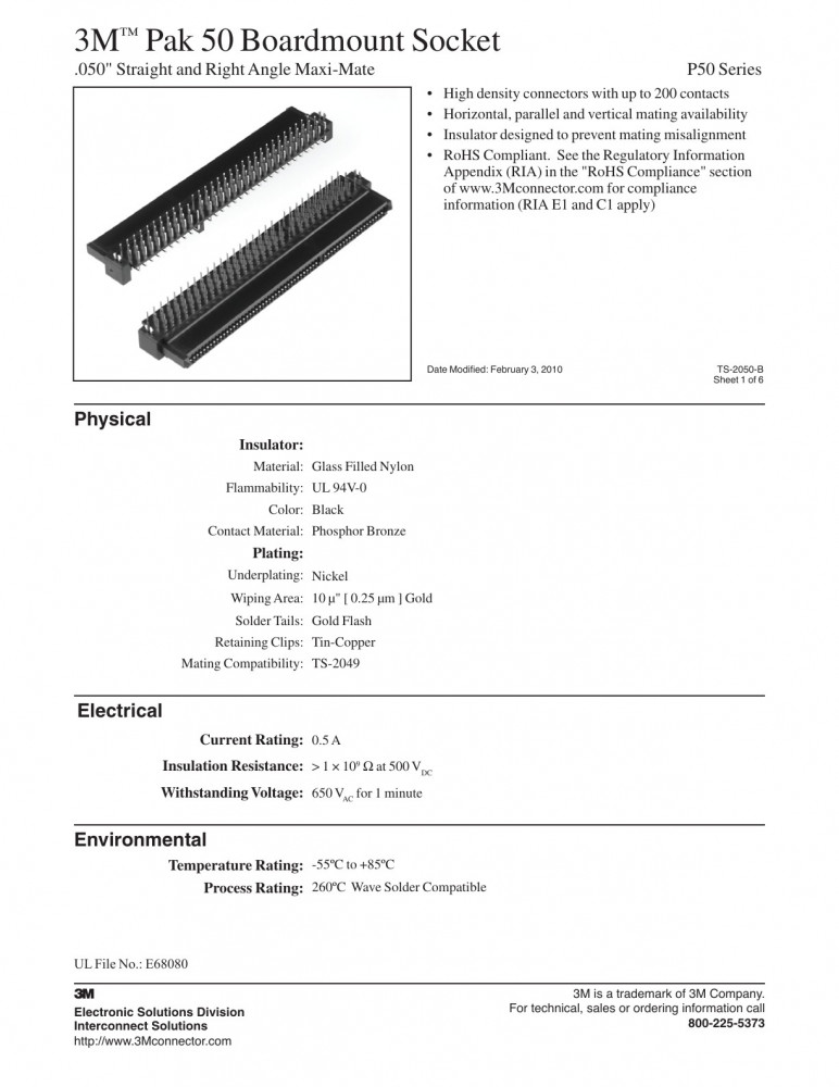 3M P50 Boardmount Socket datasheet page 1