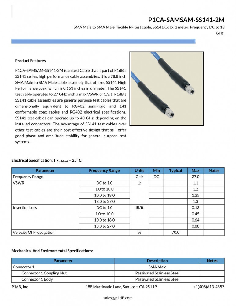 P1CA-SAMSAM-SS141-2M product specification page