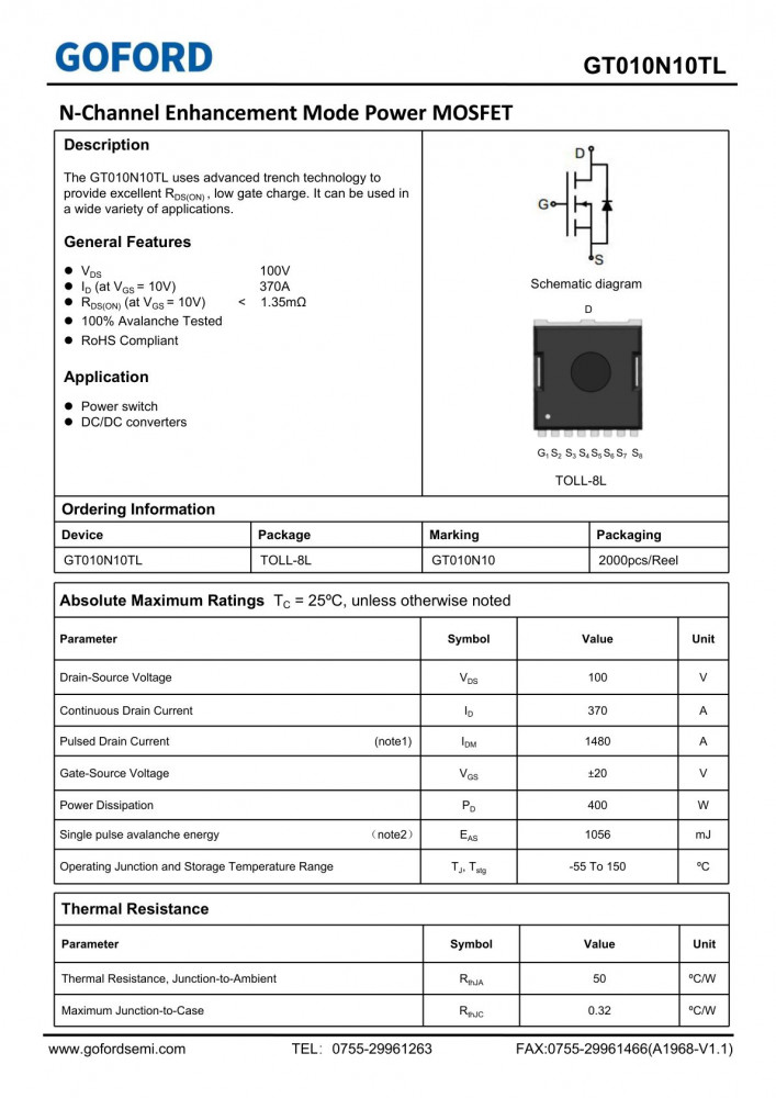 GT010N10TL datasheet page 1