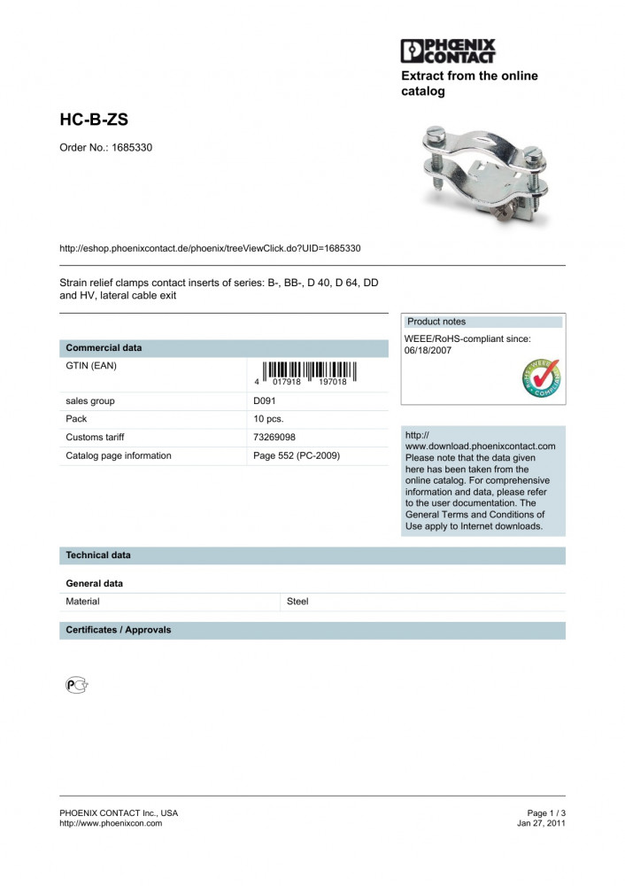 Phoenix Contact 1685330 technical document page 1