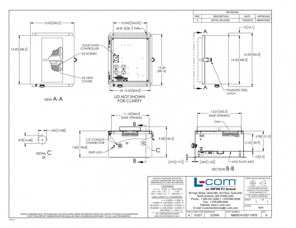 L-com NBSS141207-10FS technical drawing page