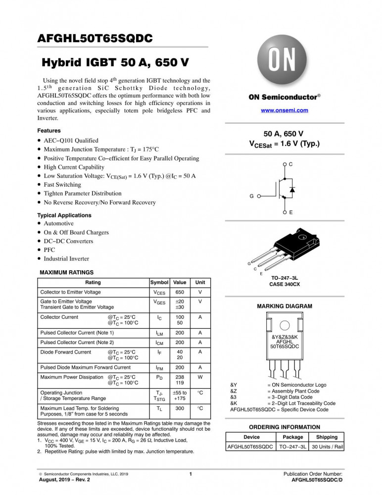 AFGHL75T65SQD technical document page 1