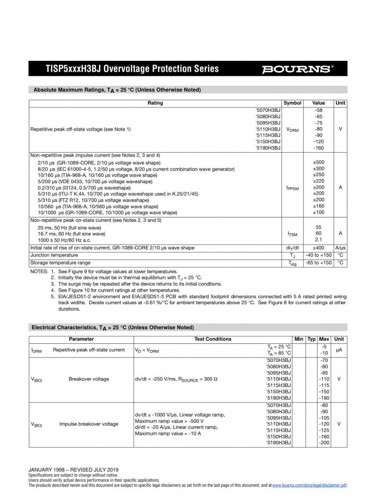 TISP5070H3BJR-S datasheet page 2