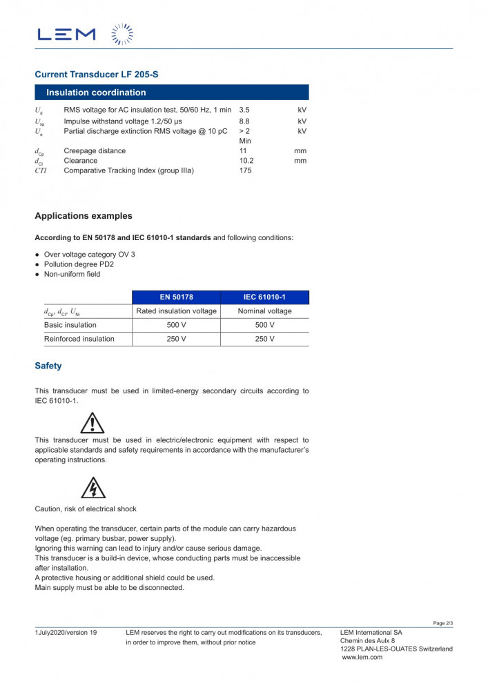 LEM LF205-S datasheet page 2