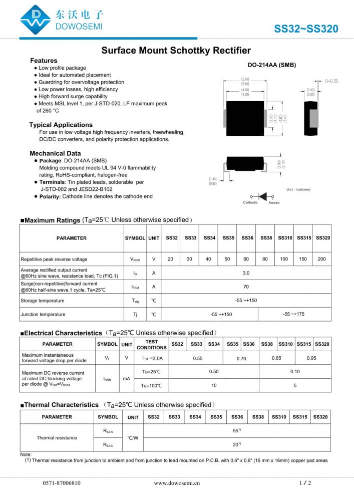 DOWO SS36 datasheet page 1