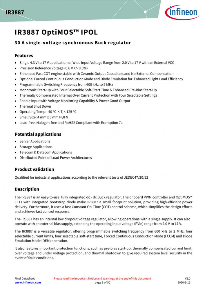 IR3887 datasheet page 1