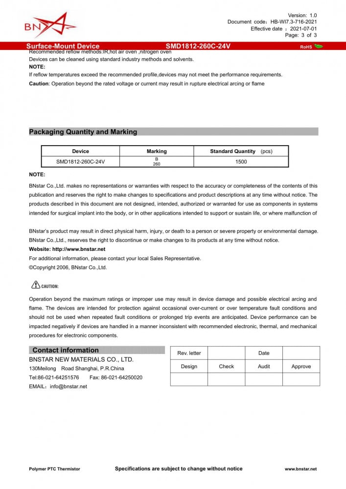 BNstar SMD1812-260C-24V datasheet page 3