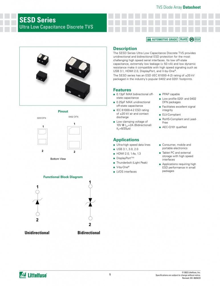 Littelfuse SESD datasheet page 1