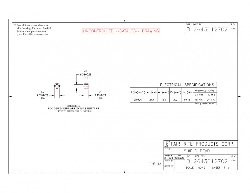 Fair-Rite 2643012702 technical document preview