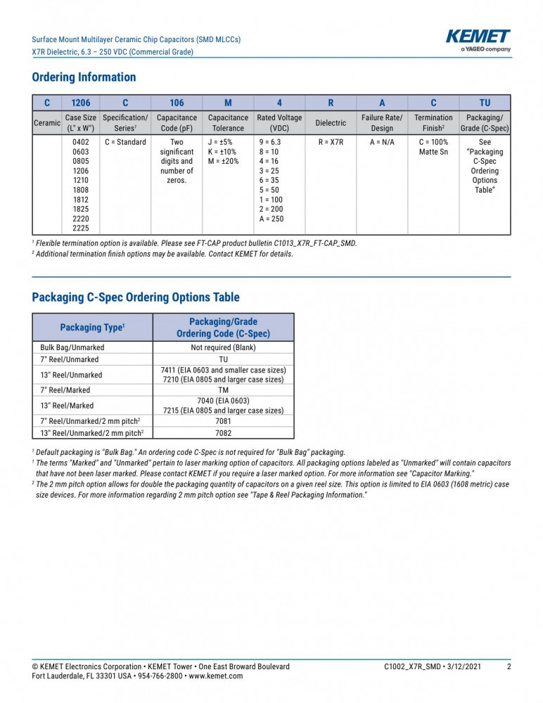 KEMET X7R datasheet page 2