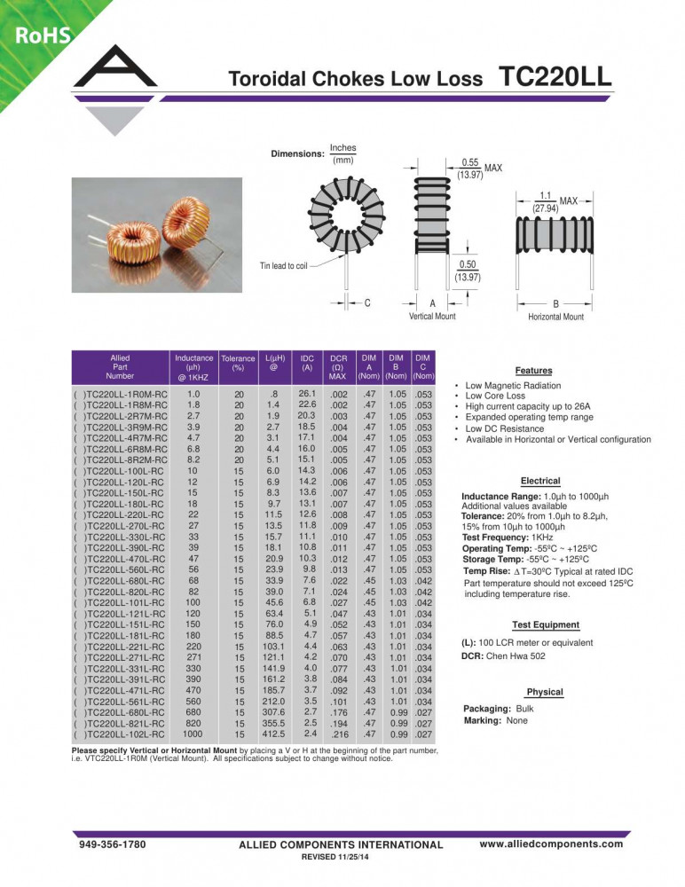 Allied Components International TC220LL series datasheet page