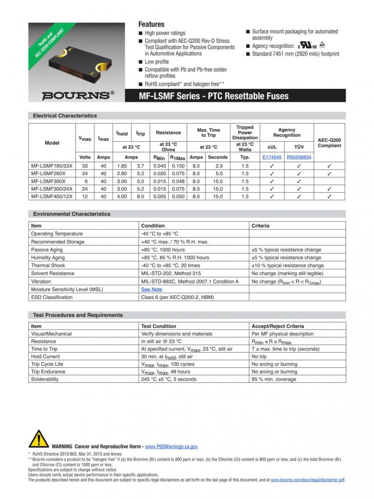 Bourns MF-LSMF series datasheet page 1