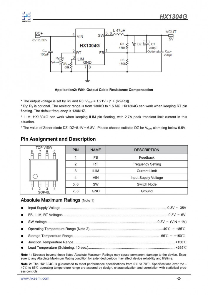 HX1304G-AGC-A technical document page 2