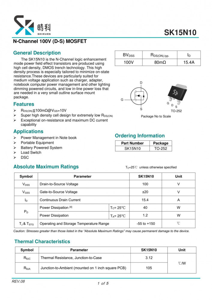 SK15N10 datasheet page 1