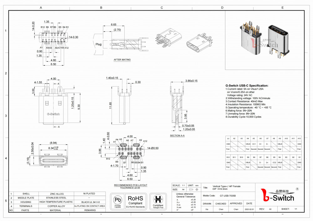 GT-USB-7035B technical drawing page 1