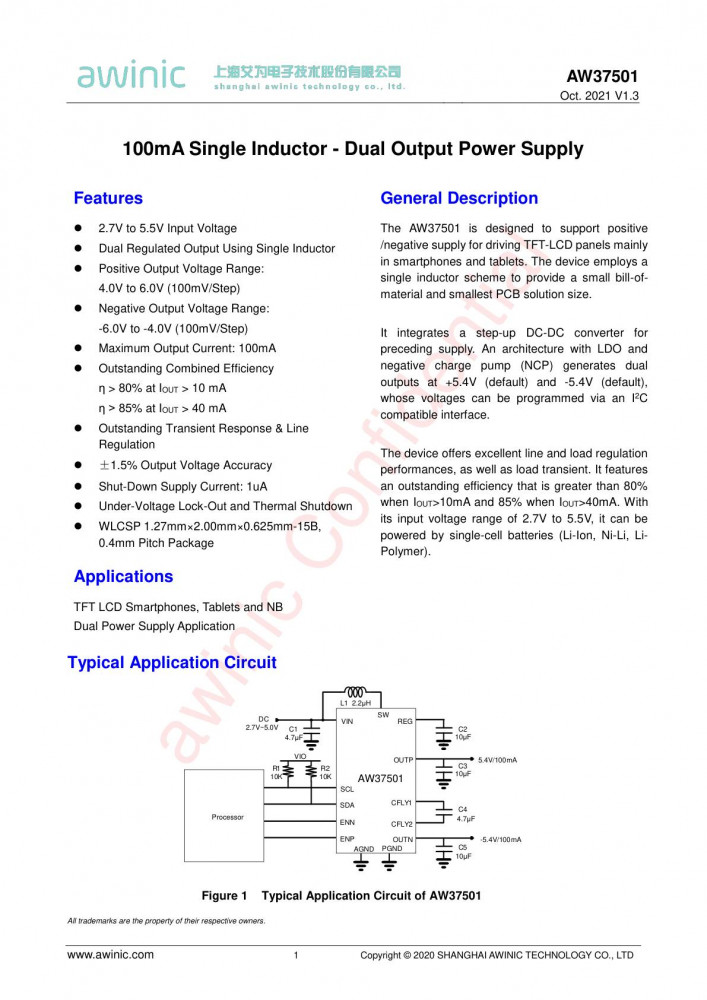 AW37501CSR datasheet page 1