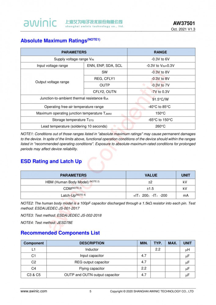 AW37501CSR datasheet page 5